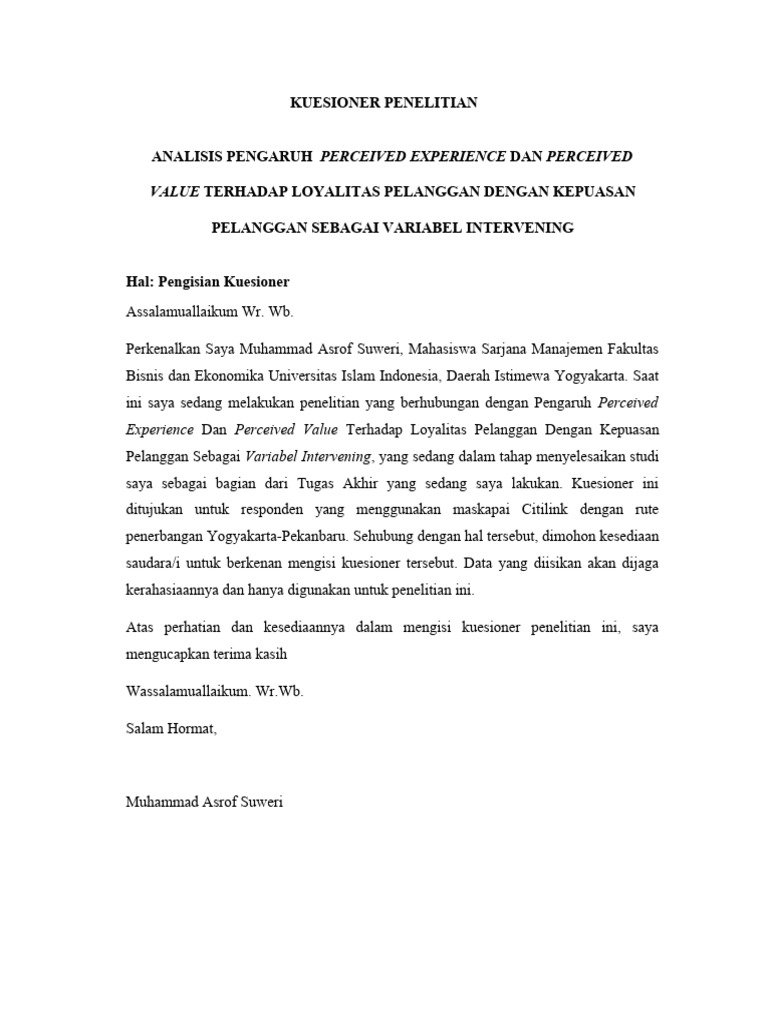 Kuesioner Asrof | PDF