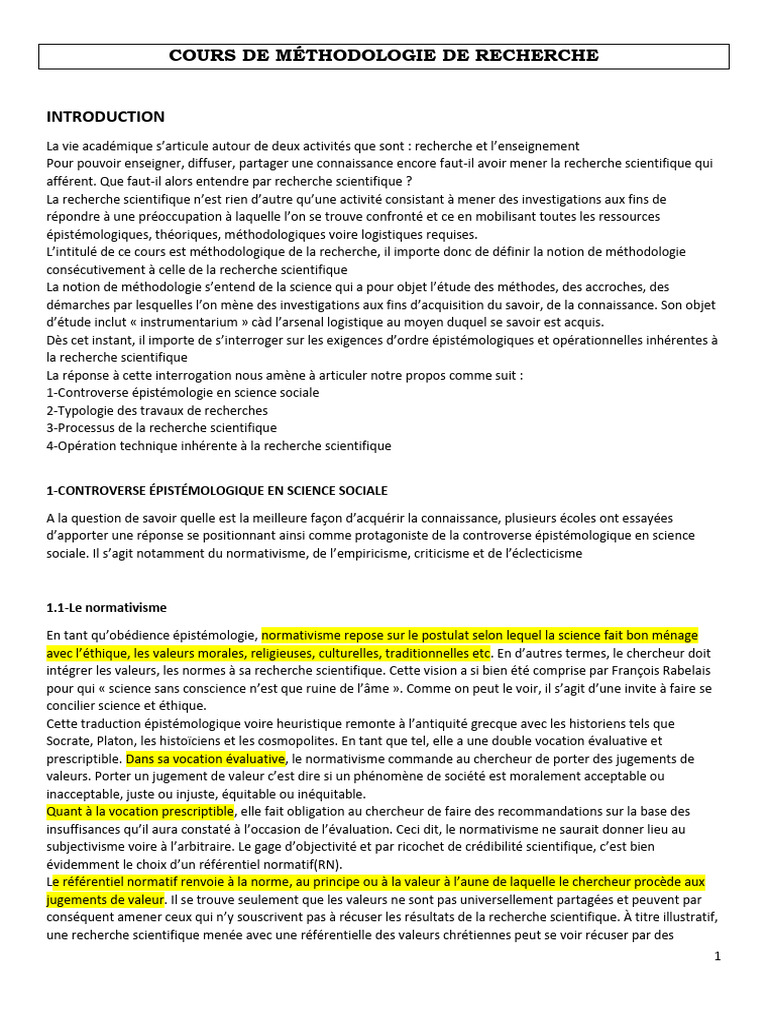 Cours de méthodologie de recherche | PDF | Épistémologie | Science