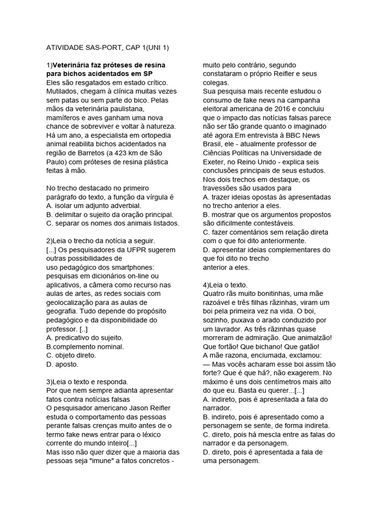Atividade Sas-Port, Cap 1 (Uni 1) | PDF