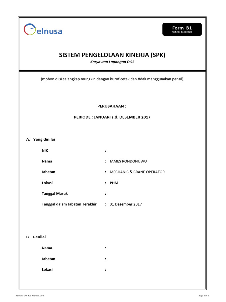 FORM B1 SPK DOS Kary. Lapangan Full Year Review | PDF