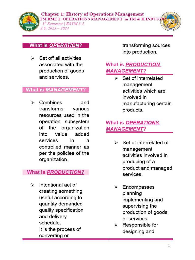 Chapter 1 History of Operations Management | PDF | System | Operations Management