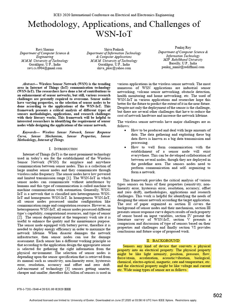 Methodology, Applications, and Challenges of | PDF | Wireless Sensor Network | Sensor