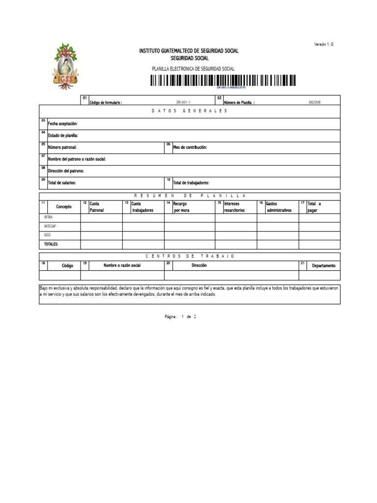 Planilla y Recibo de Igss | PDF