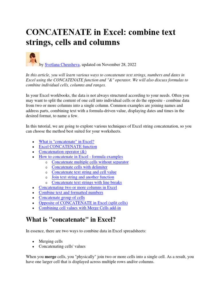 Concatenate In Excel Pdf Microsoft Excel String Computer Science