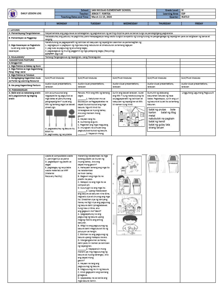 DLL ESP 4 Q3 W6 NakatutulongsaPagpapanatilingKalinisan | PDF