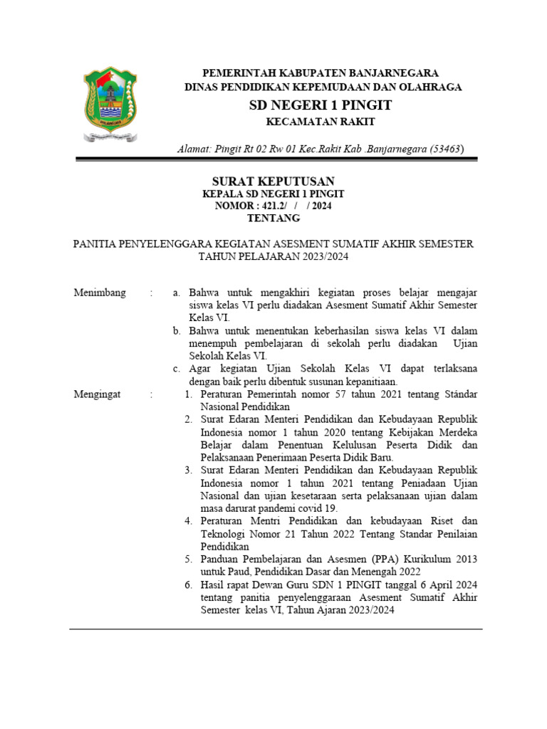 SK Kepanitiaan Asas 2024 | PDF