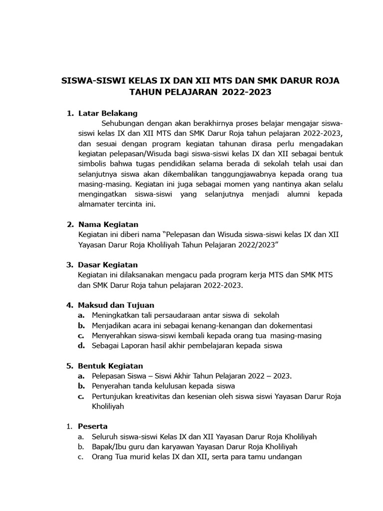 Proposal Wisuda SMK Darur Roja 2023 | PDF