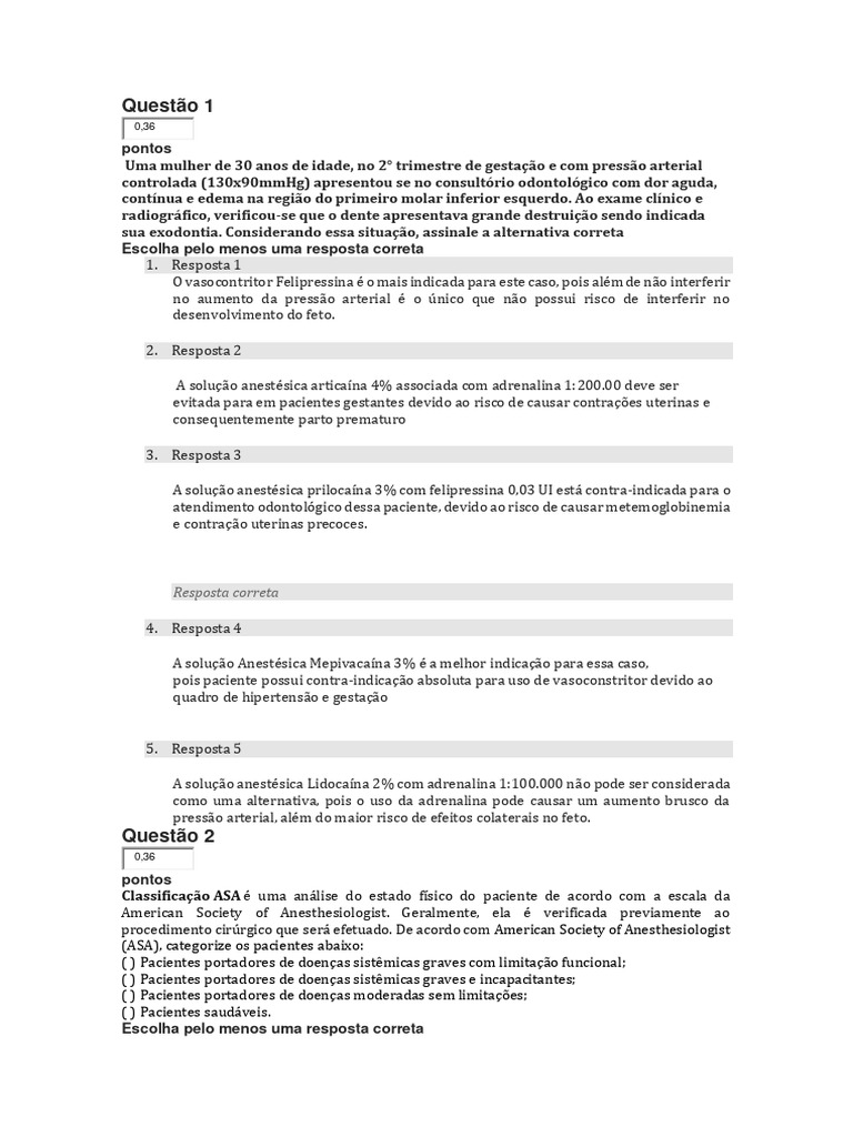 GABARITO PROVA Av1 TIPO 1 | PDF | Gravidez | Dente humano