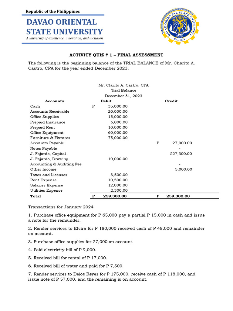 ACTIVITY QUIZ 1 Finals | PDF | Debits And Credits | Money