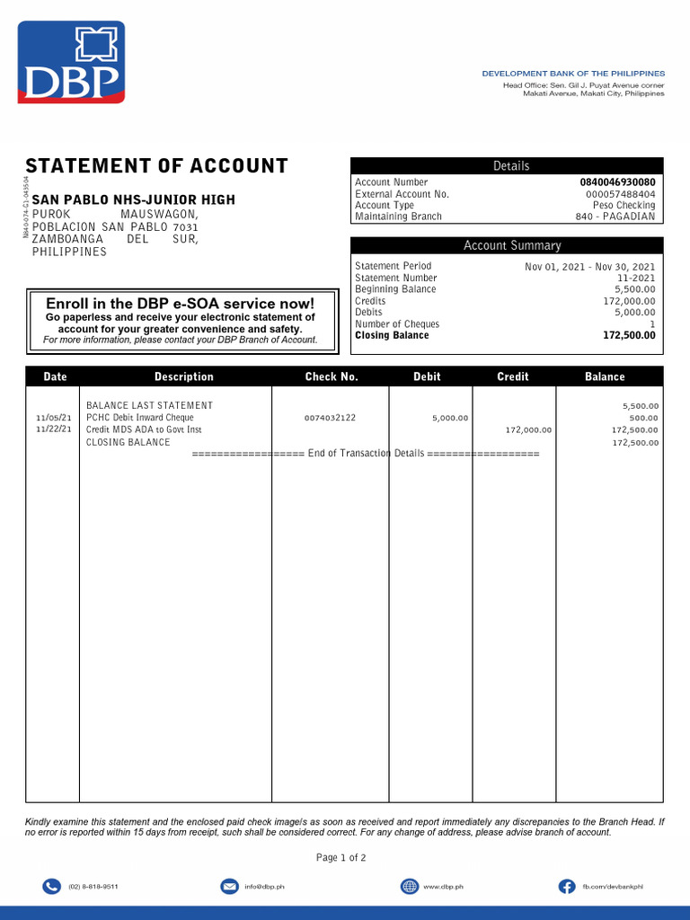Statement of Account: Enroll in The DBP e-SOA Service Now! | PDF ...