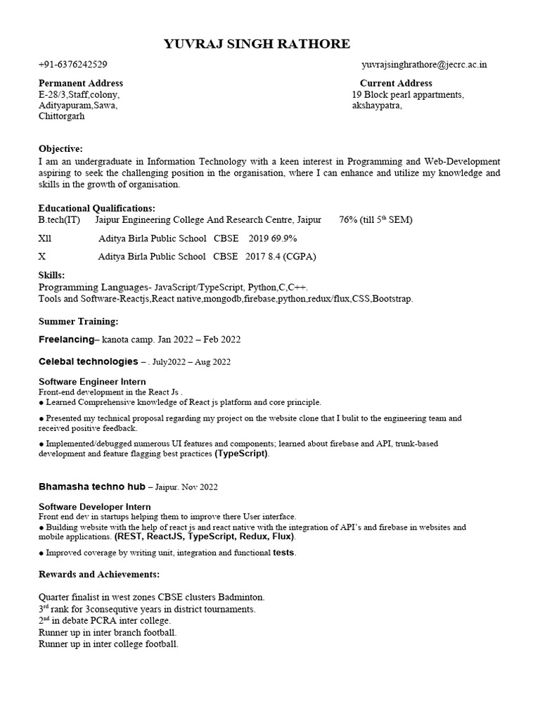 Yuvy's Resume | PDF | Web Development | Computer Science