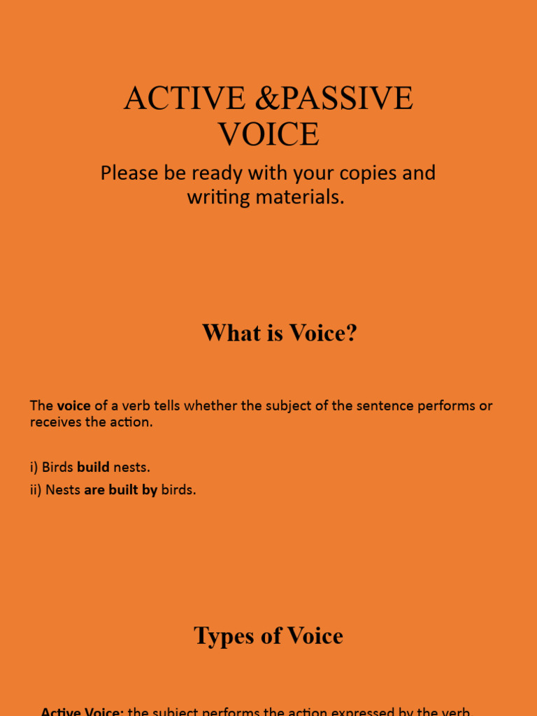 Active and Passive Voice Slides - G8 | PDF | Verb | Grammatical Tense