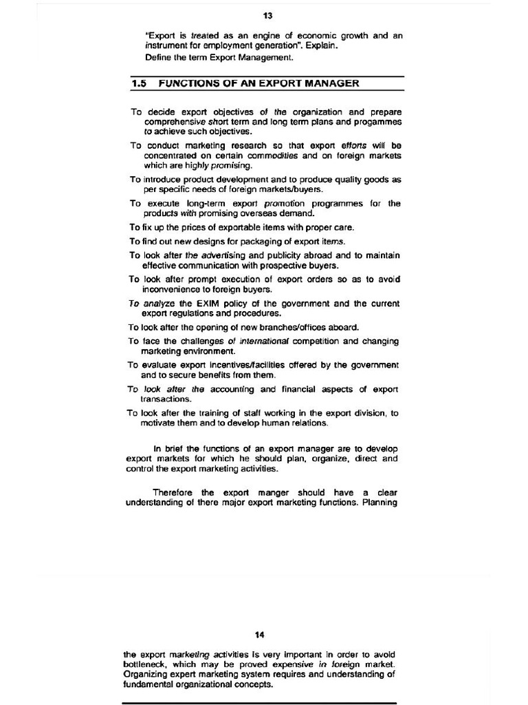 Functions of Export Manager | PDF