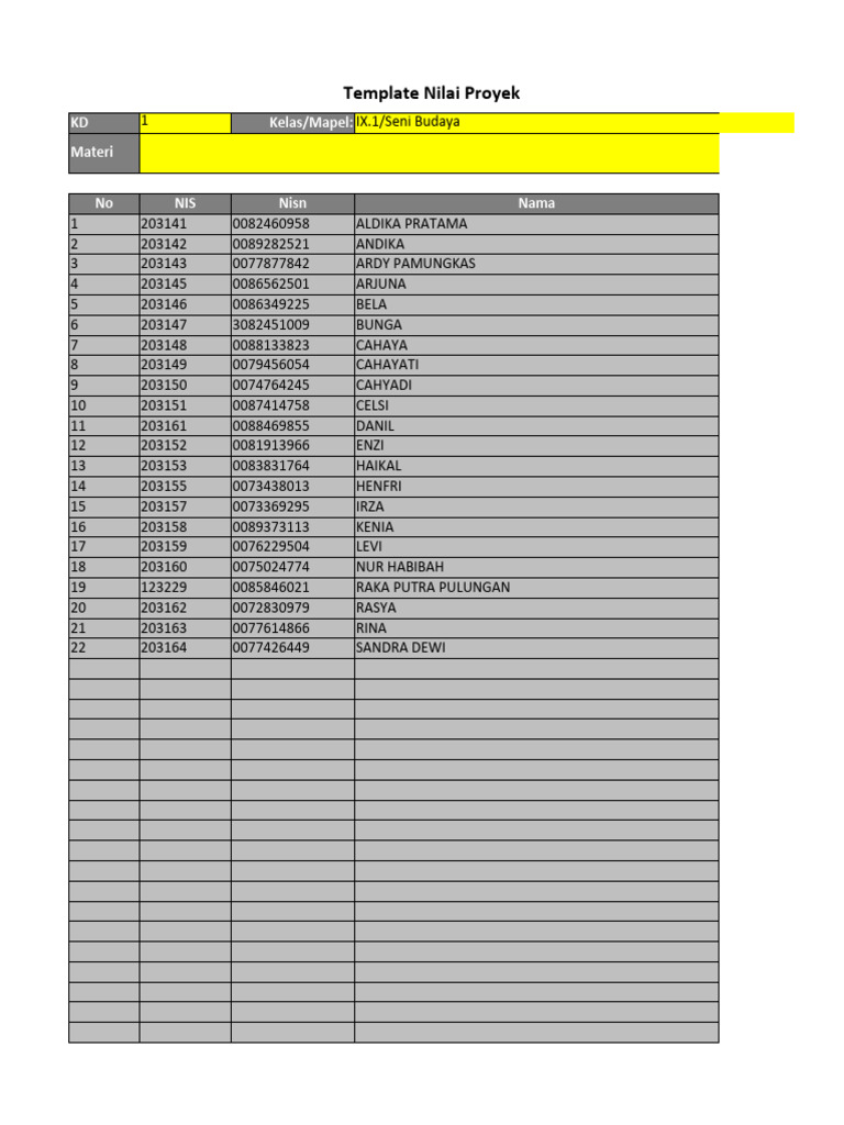 Template Nilai Proyek-IX.1-Seni Budaya | PDF