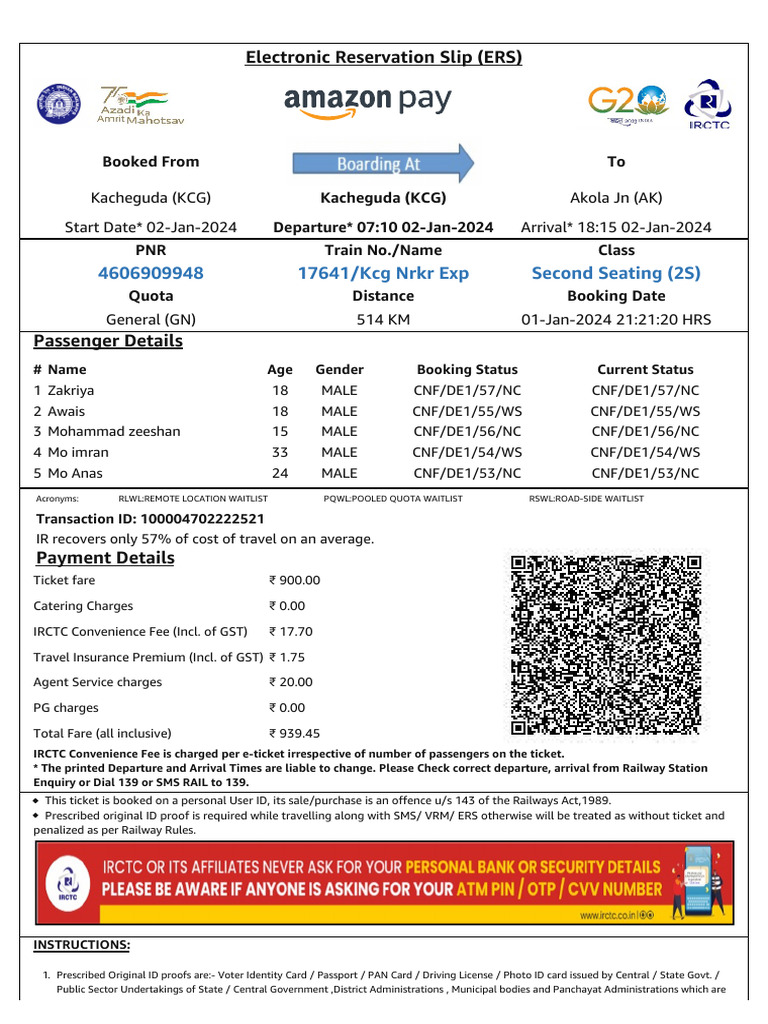 Train Ticket Confirmation | PDF | Identity Document