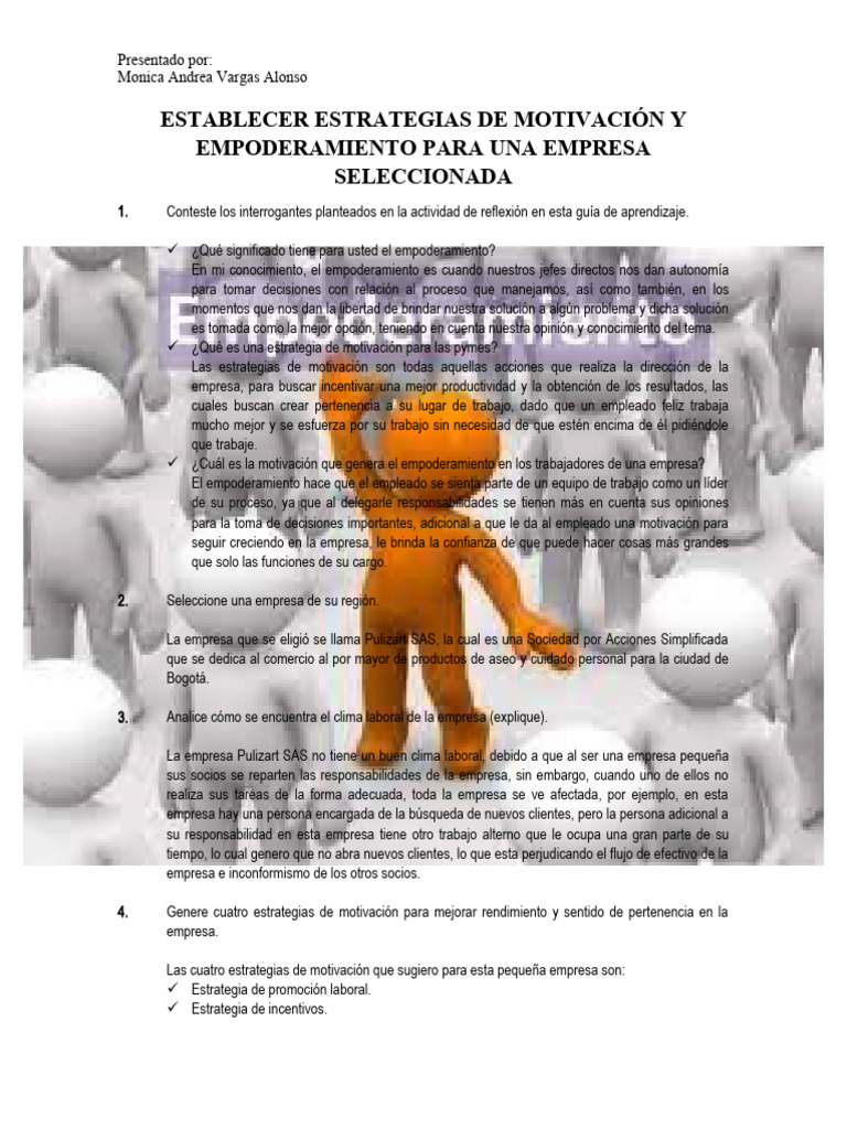 Establecer Estrategias de Motivación Y Empoderamiento para Una Empresa Seleccionada Monica ...