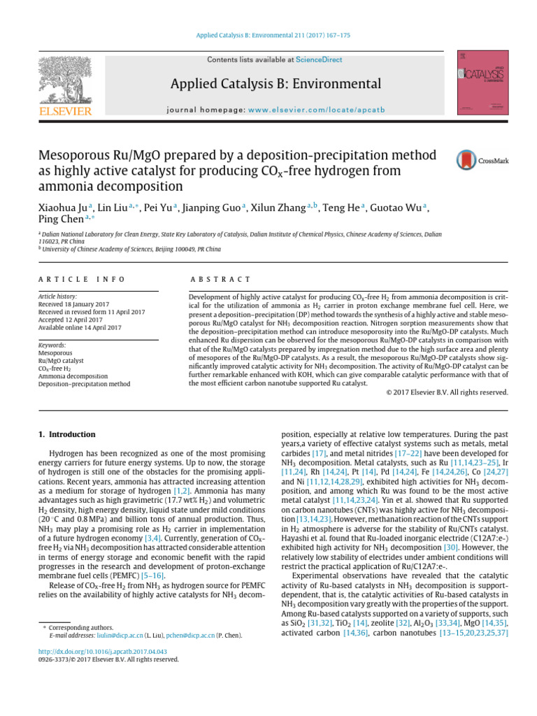 Mesoporous Ru_MgO prepared by a deposition-precipitation method as ...