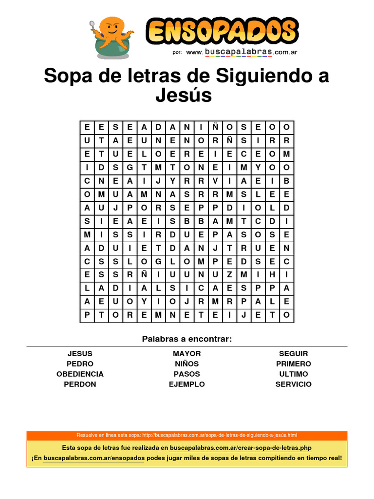 Sopa de Letras de Siguiendo A Jesús | PDF