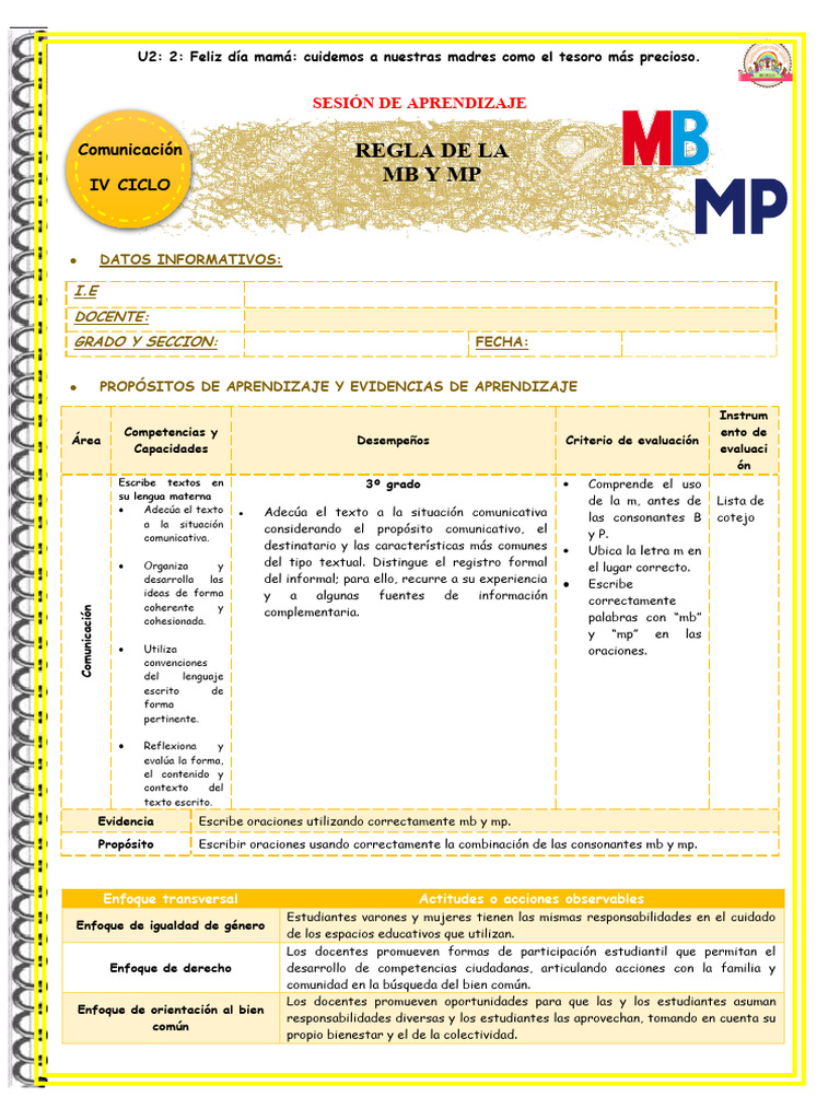 U2-Sesión-D2-Adcomu-Regla de La MB y MP | PDF | Aprendizaje | Caso de carta