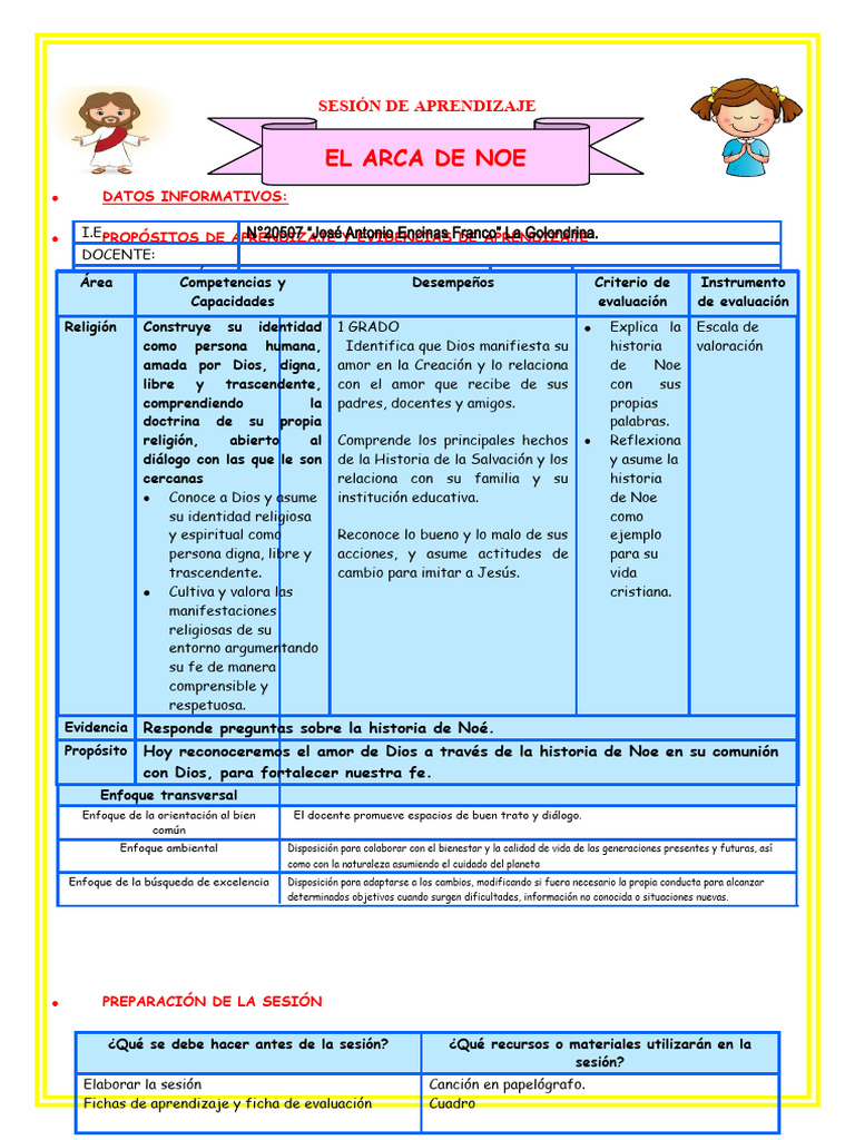 SESIÓN DE APRENDIZAJE El Arca de Noe | PDF | Noé | Mito de la inundación