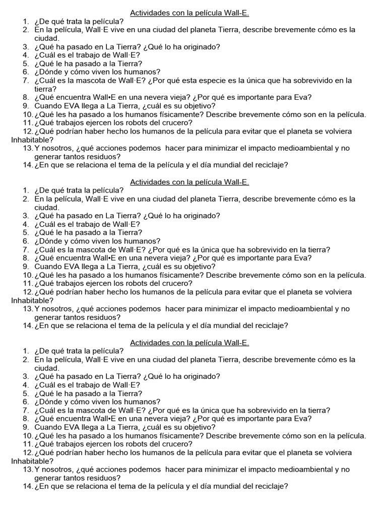 Actividades Con La Película Wall-E y Reciclado | PDF | Viajes y turismo