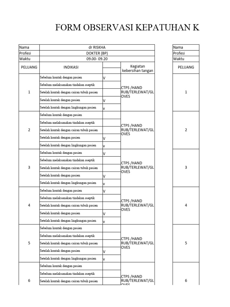 Form Observasi Kepatuhan Cuci Tangan | PDF