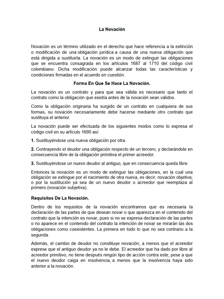 la novación | PDF | Pagos | Derecho empresarial