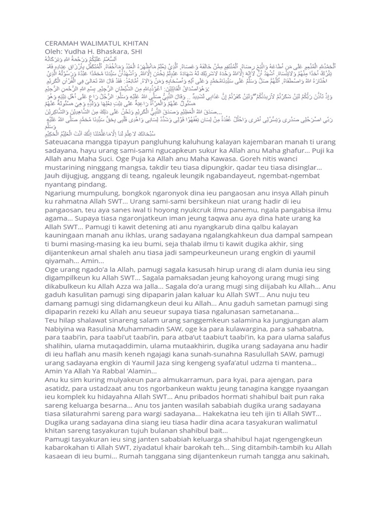 Ceramah Walimatul Khitan | PDF