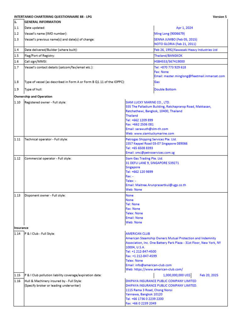 Ming Long - q88 (LPG) 1 Apr 2024 | PDF | Marine Propulsion | Pump