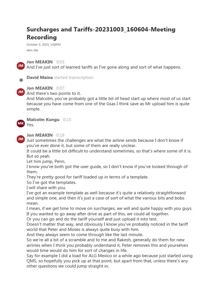 Surcharges and Tariffs | PDF