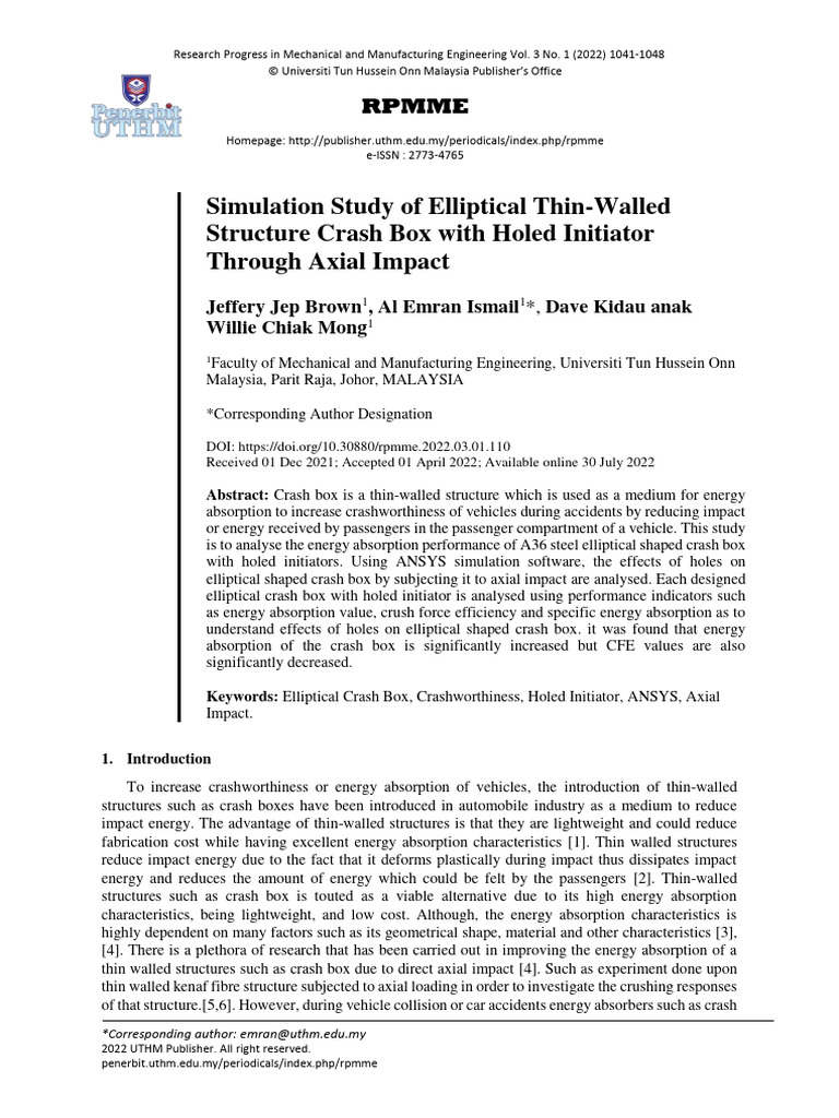 Elliptical Crash Box | Download Free PDF | Force | Finite Element Method