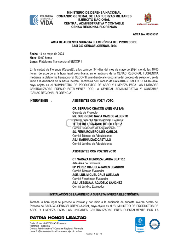 ACTA No. 00555351 DE AUDIENCIA SUBASTA | Descargar gratis PDF | Subasta ...