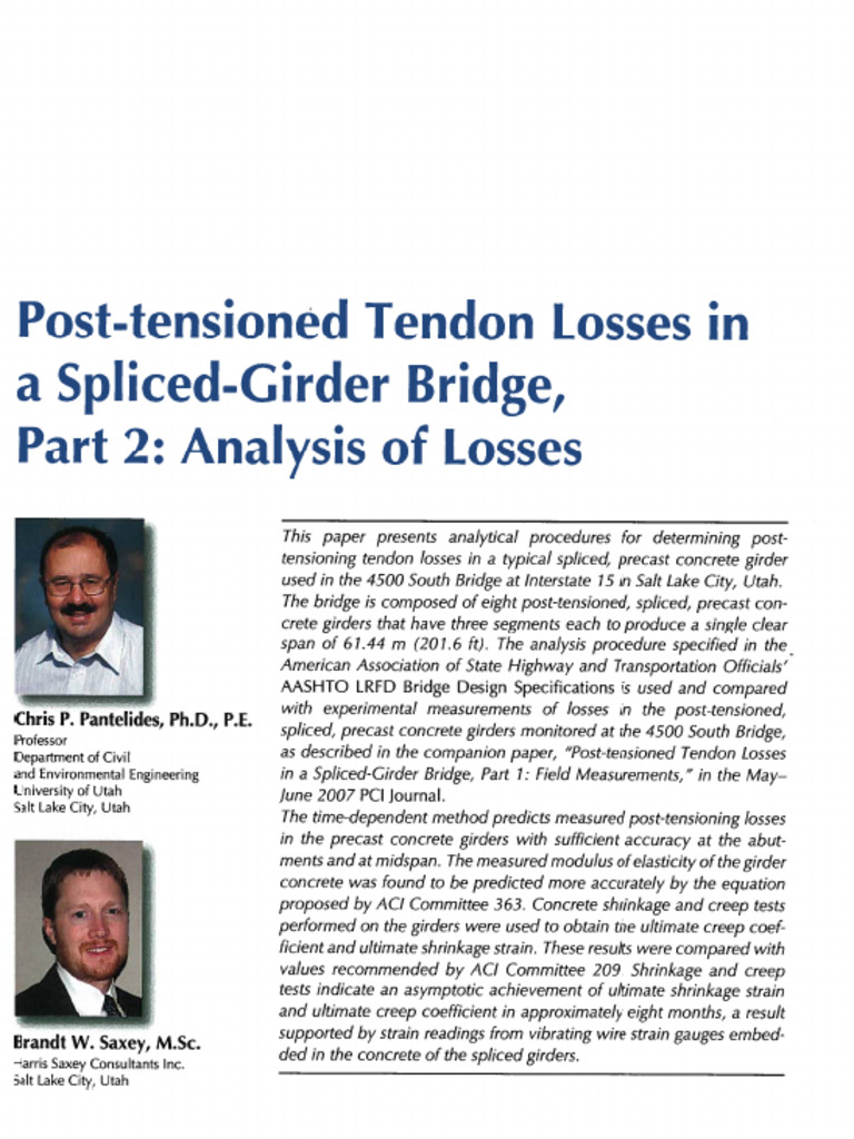 Post-Tensioned Tendon Losses in A Spliced-Girder Bridge Part 2 ...