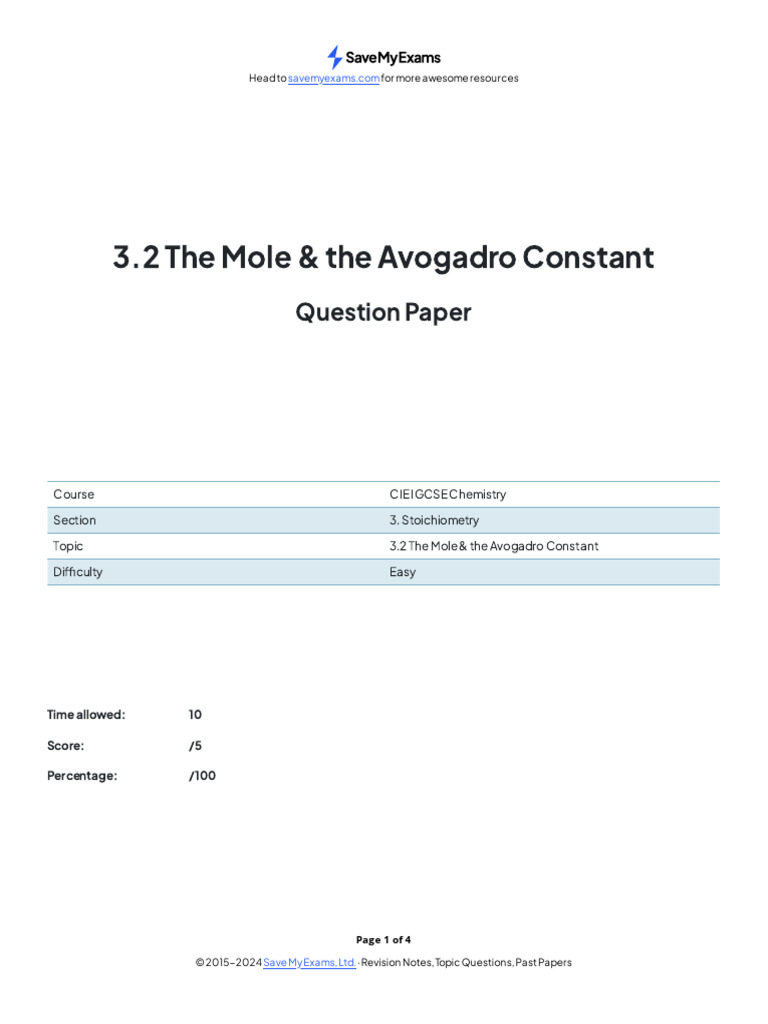 3.2 the Mole & the Avogadro Constant (q) | PDF | Mole (Unit) | Magnesium