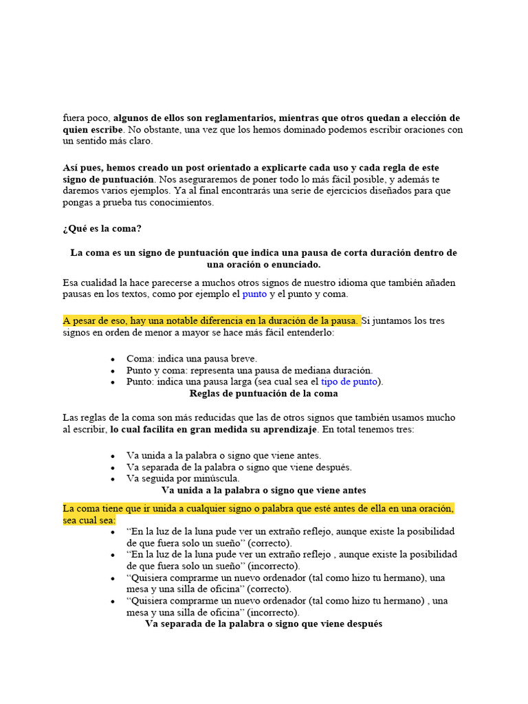 Usos y reglas de la coma en español | PDF | Coma | Adverbio