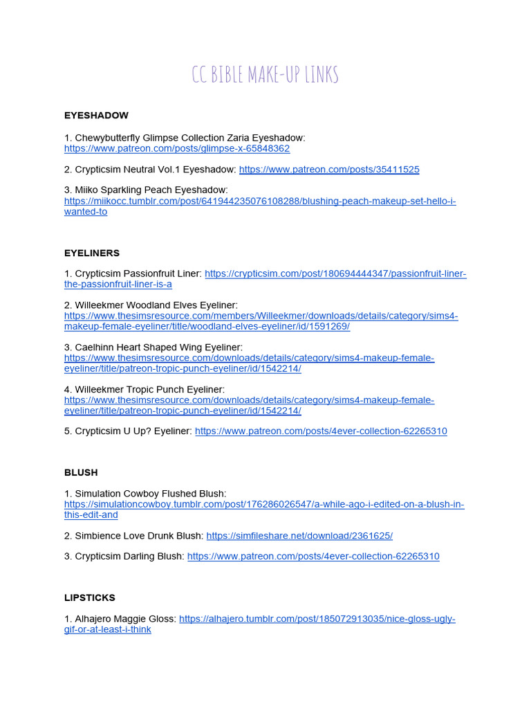 CC Bible Make-Up Links | PDF | Cooking, Food & Wine