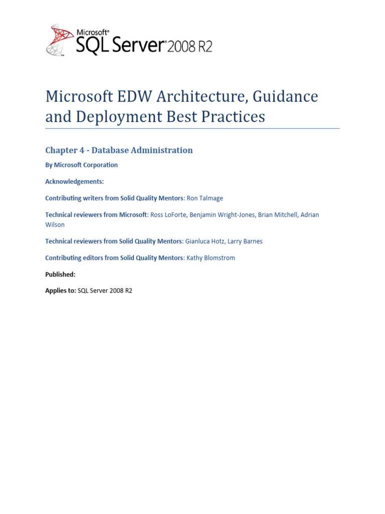 Ms Edw Arch Guidance BP Chapter 4 Database Administration | PDF | Databases | Microsoft Sql Server