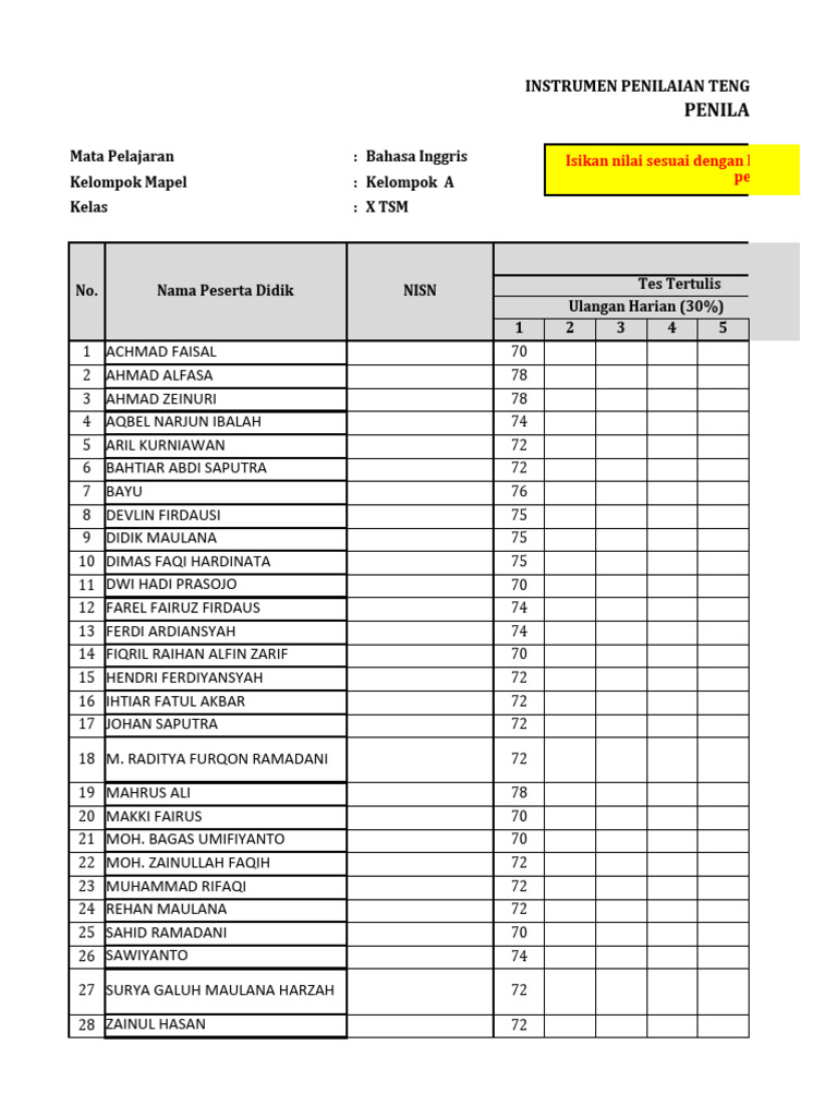 STS Bahasa Inggris X TSM | PDF