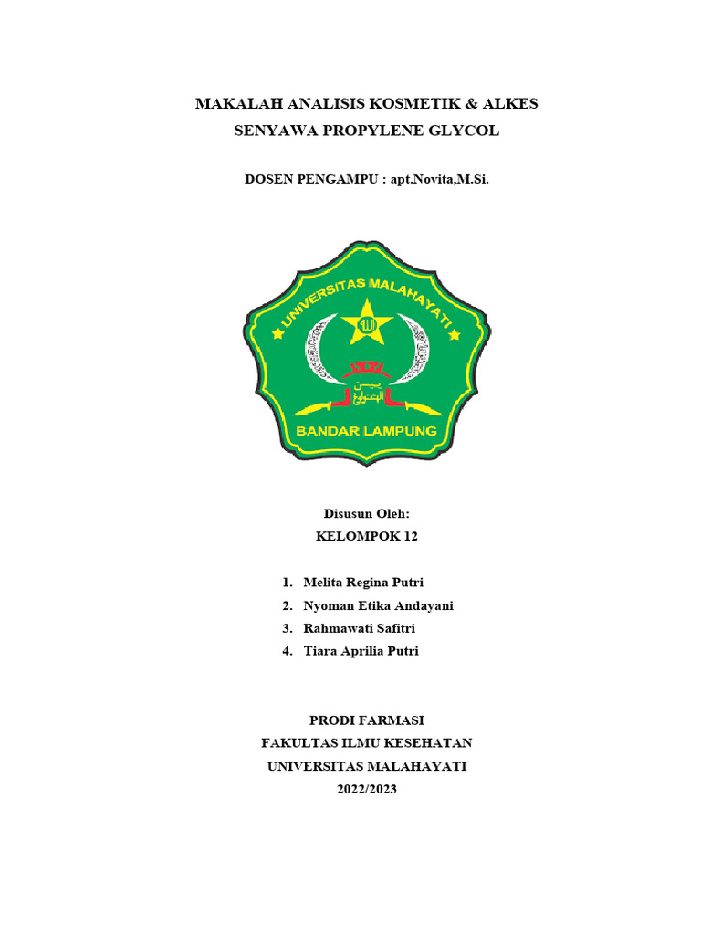 Analisis Propylene Glycol dalam Kosmetik | PDF | Kesehatan Holistik | Sains & Matematika