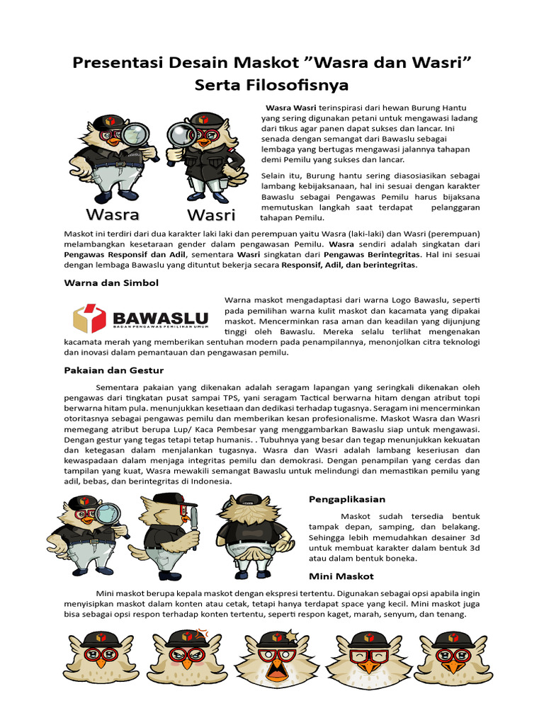 Presentasi Desain Maskot Wasra Wasri - Dinding Warna | PDF