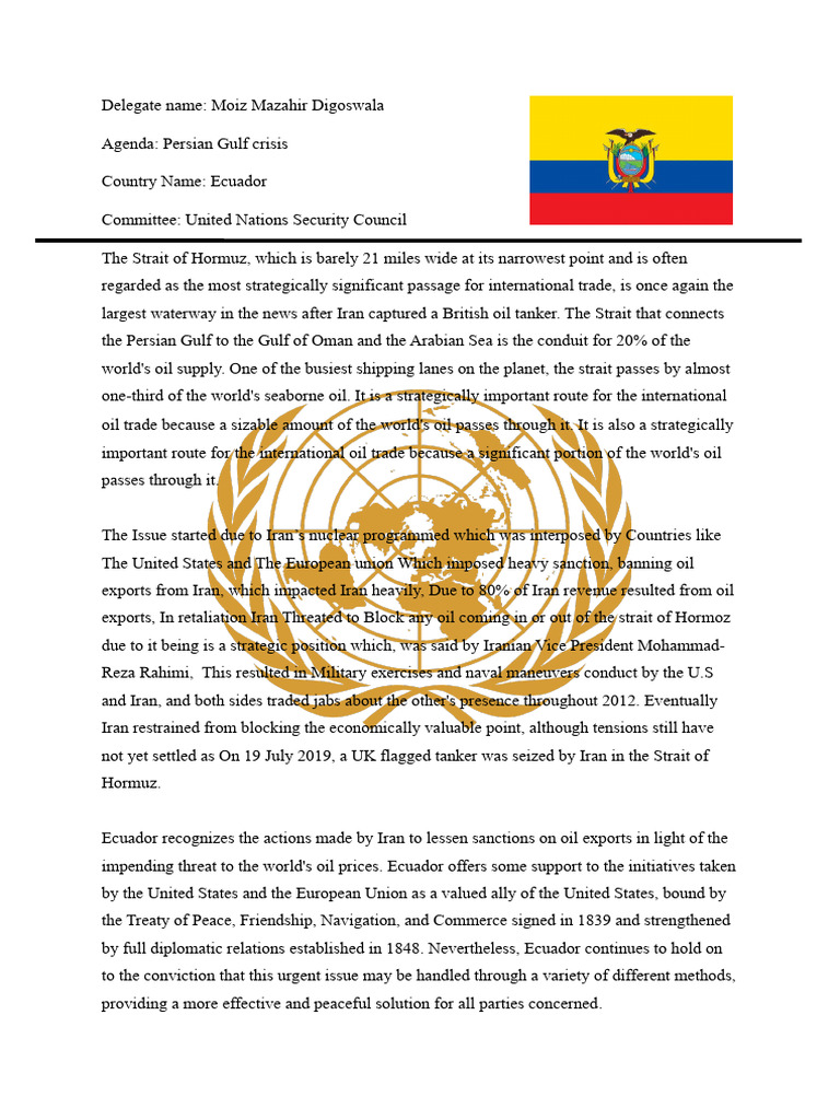 Ecuador's Postion Paper Persian Gulf Crisis | PDF | Iran | Foreign Policy