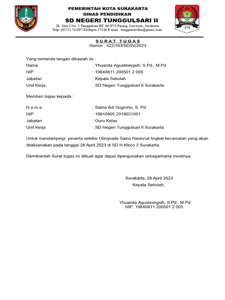 Surat Tugas Osn 2023 | PDF