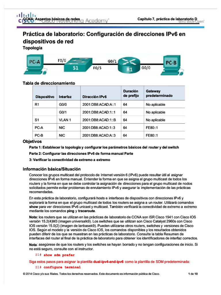 PDF 8255 Practica de Laboratorio Configuracion de Direcciones Ipv6 en Dispositivos de Red ...