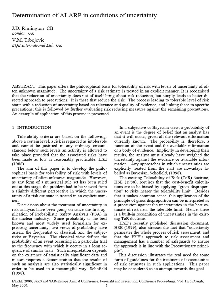 11 Determination of ALARP in Conditions of Uncertainty | PDF | Risk ...