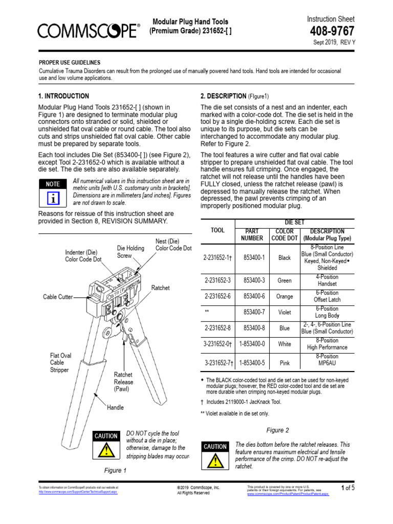 408-9767 Modular Plug Hand Tool Instruction Sheet | PDF | Electrical ...