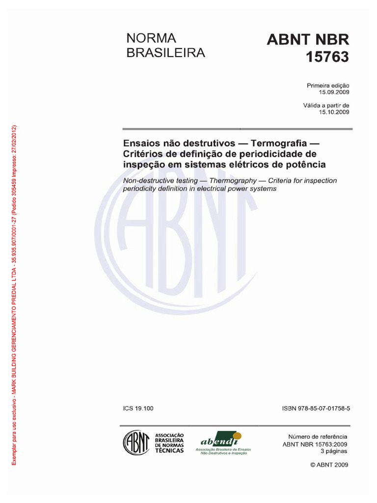 NBR - 15763 - Ensaios Não Destrutivos - Termografia - Periodicidade de ...