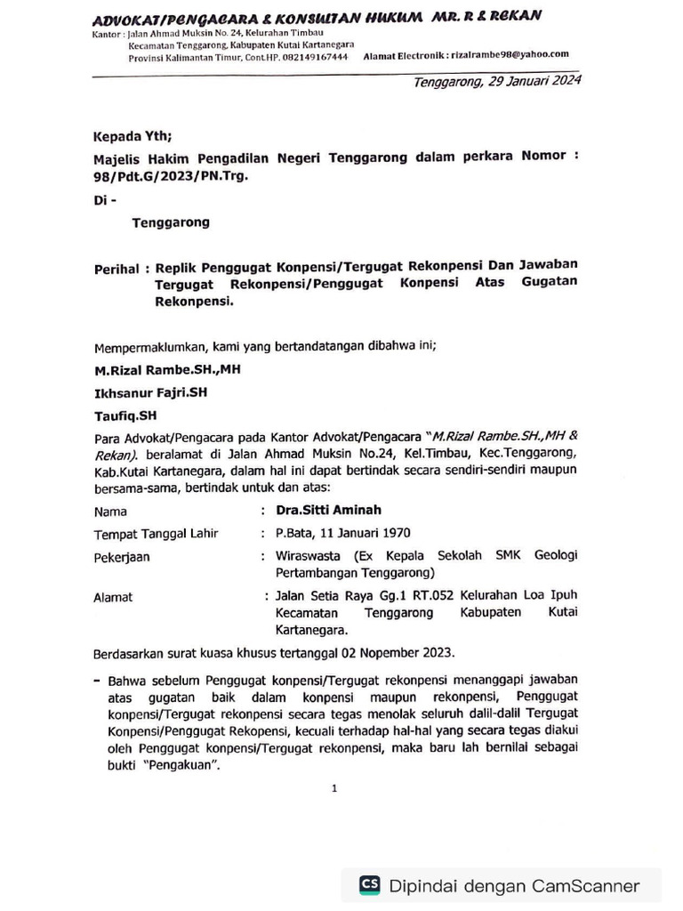 Replik Sekaligus Jawaban Rekovensi | PDF