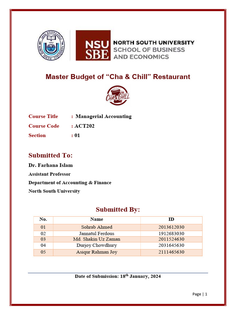 Managerial Accounting Project - Cha & Chill | PDF | Employment | Labour ...