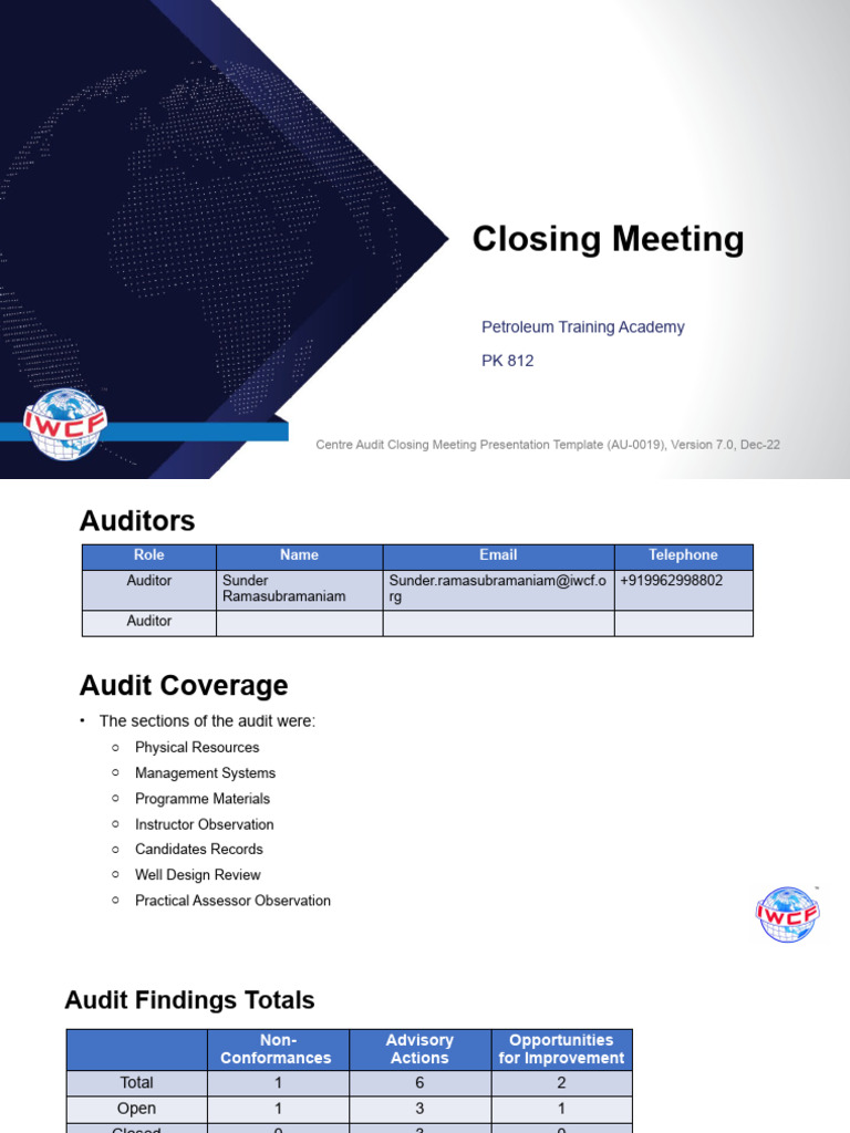 AU-0019 Centre Audit Closing Meeting PP Template | PDF | Audit