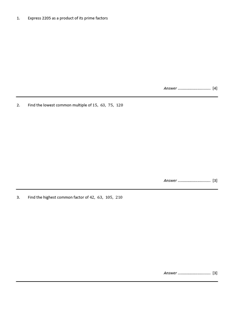 Math Problems: Factors, LCM, HCF, Inequalities | PDF | Mathematical ...
